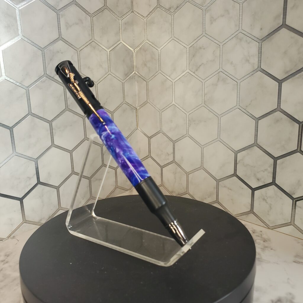 Handmade Pen - Bolt Action Black Enamel with Capri Acrylic | Evergreen ...